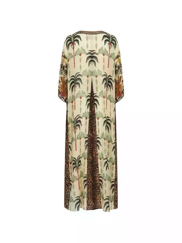 Anjuna Palm-print Leopard-panel Robe
