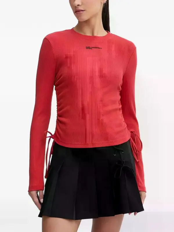 Karl Lagerfeld Ruched Ribbed Drawstring Top - Red