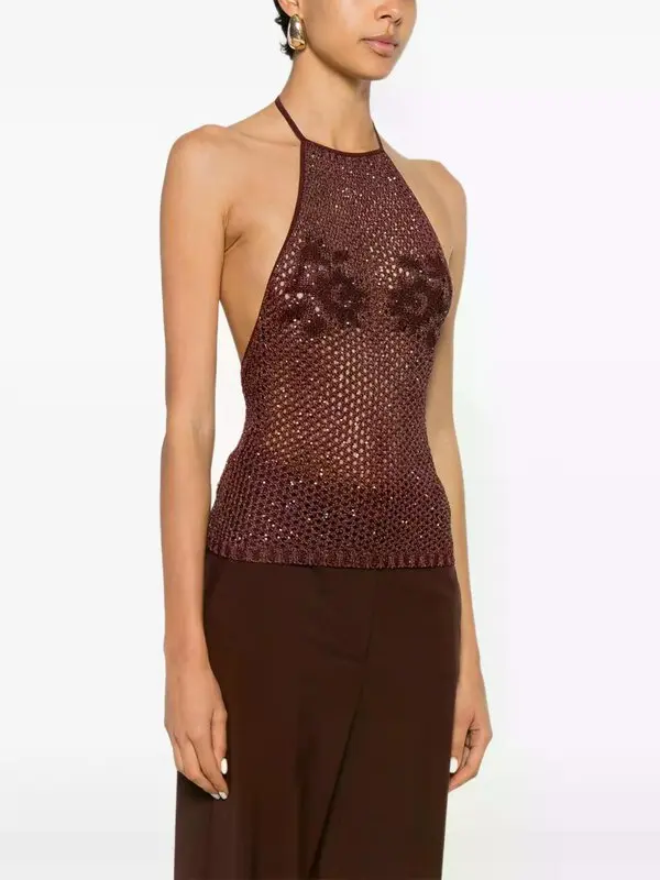 Amiri Sequin-embellished Open-knit Halterneck Top