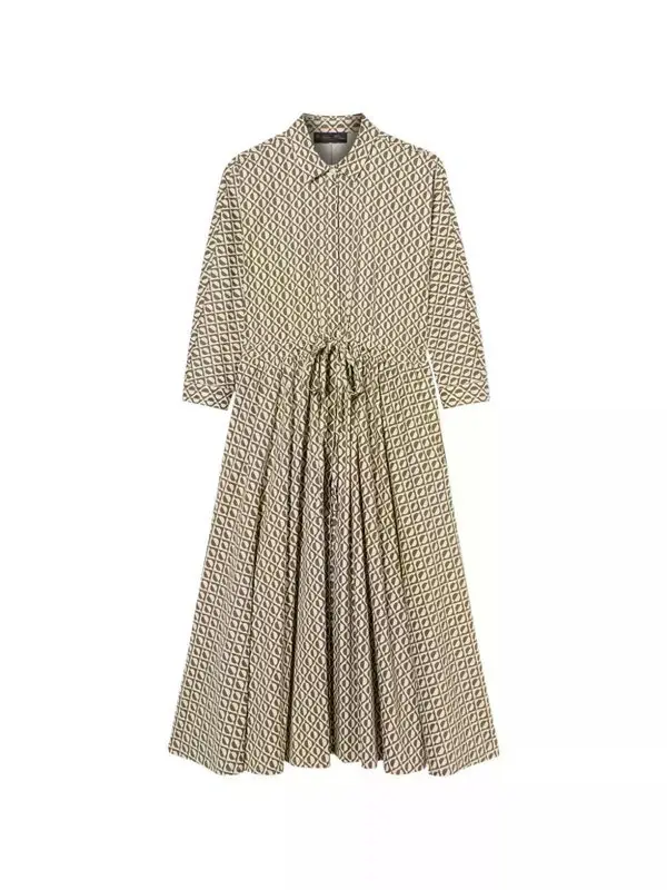 Brooks Brothers Geometric Print Drawstring Midi Dress