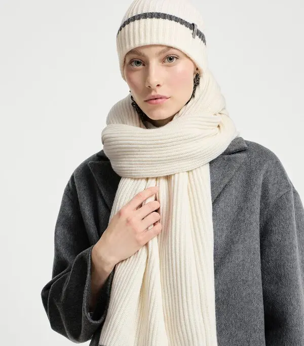 Brunello Cucinelli Cashmere Ribbed Monili-detail Scarf