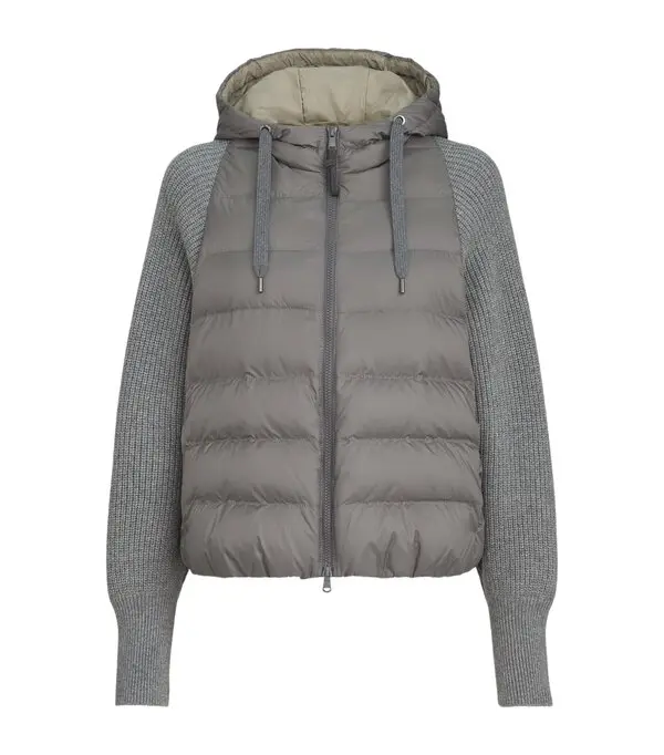 Brunello Cucinelli Padded Down Jacket With Virgin Wool, Cashmere, And Silk Blend Sleeves
