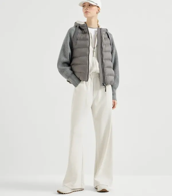 Brunello Cucinelli Padded Down Jacket With Virgin Wool, Cashmere, And Silk Blend Sleeves