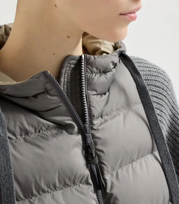 Brunello Cucinelli Padded Down Jacket With Virgin Wool, Cashmere, And Silk Blend Sleeves