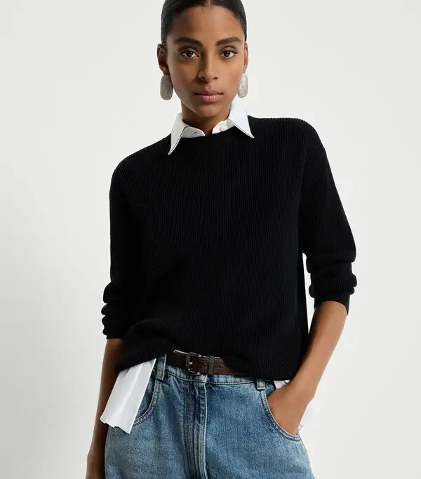 Brunello Cucinelli Cotton Monili-detail Crew Neck Sweater