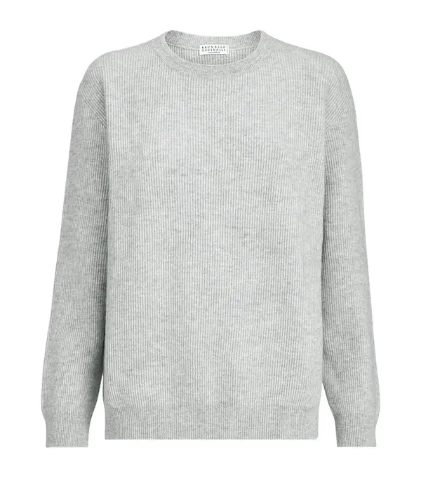 Brunello Cucinelli Cashmere Ribbed Sweater With Monili Trim