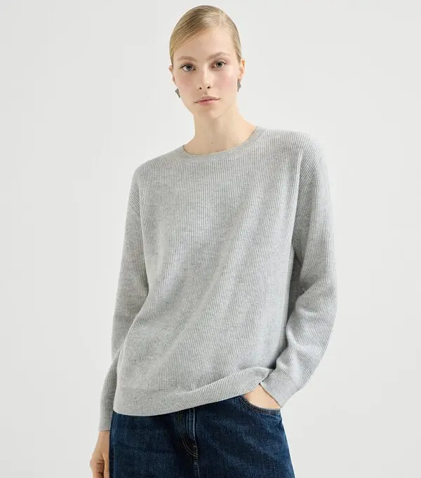 Brunello Cucinelli Cashmere Ribbed Sweater With Monili Trim