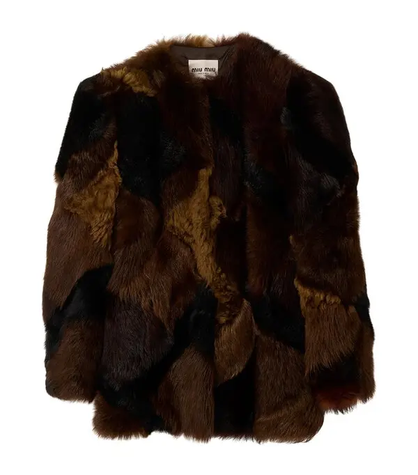 Miu Miu Shearling Patchwork Jacket - Brown