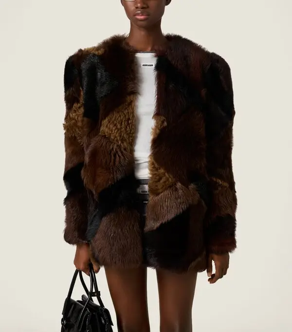Miu Miu Shearling Patchwork Jacket - Brown