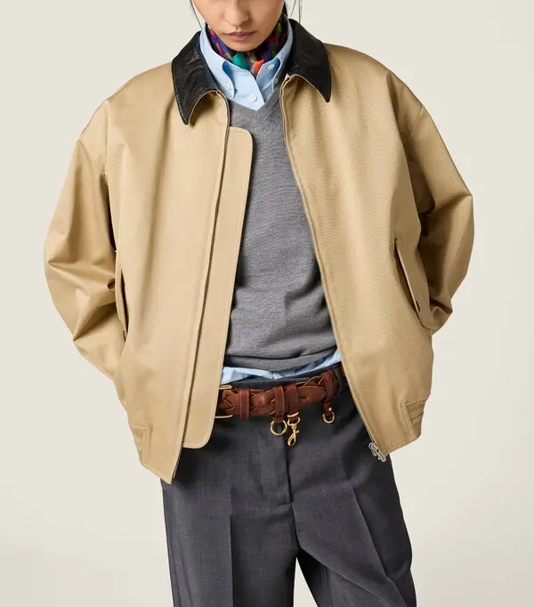 Miu Miu Leather-trimmed Cotton Bomber Jacket
