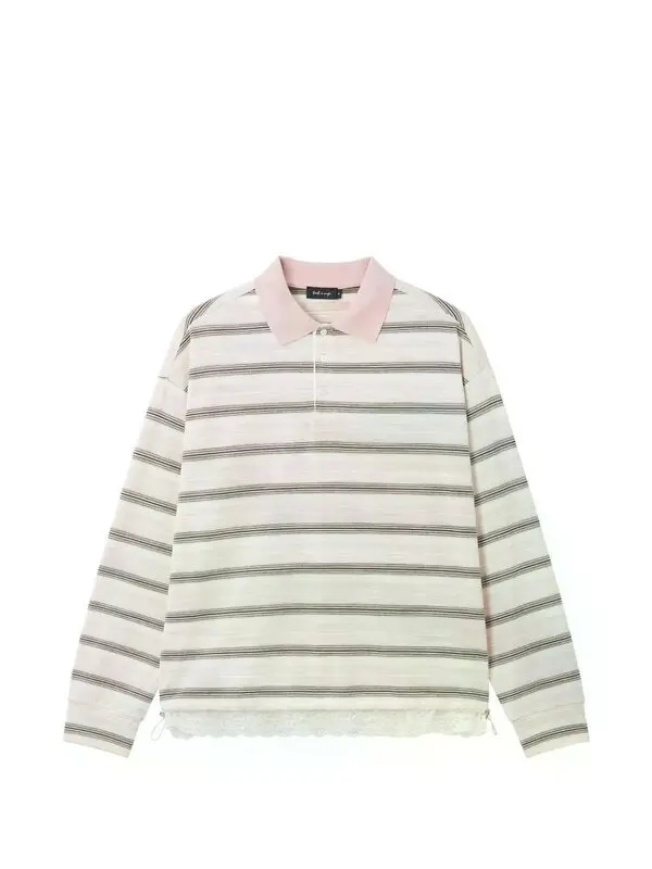 TOUT A COUP Striped Lace-trimmed Polo Top - Neutrals