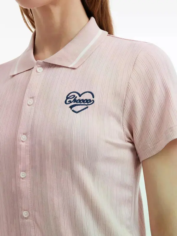 CHOCOOLATE Ribbed Embroidered Polo Shirt - Pink