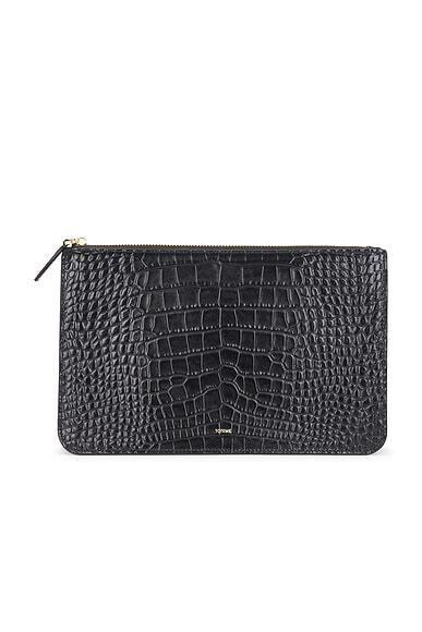 TOTEME Threefold Croco Embossed Clutch - Black