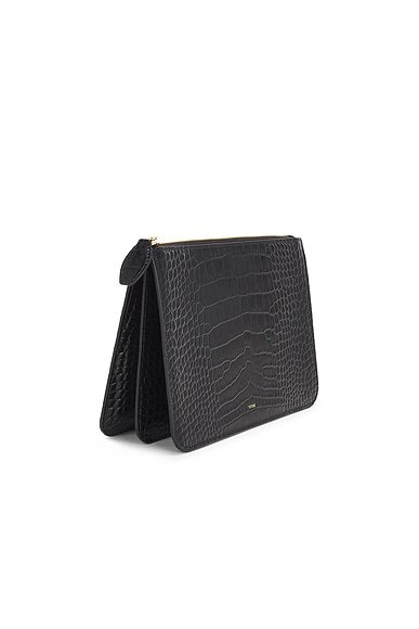 TOTEME Threefold Croco Embossed Clutch - Black