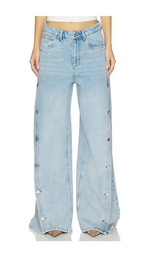 GESTUZ X Barbie Stacie High Waisted Wide Jeans - Blue