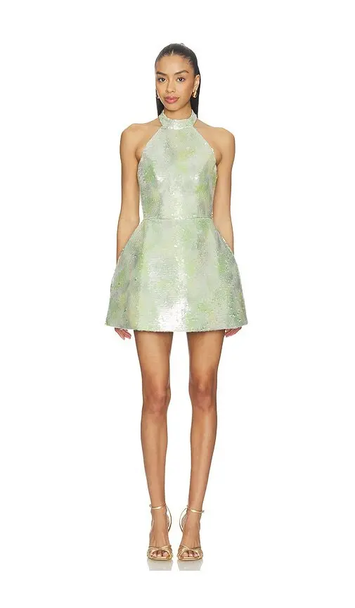 MARIANDREE GAITAN Sequined Fit & Flare Halter Dress - Green