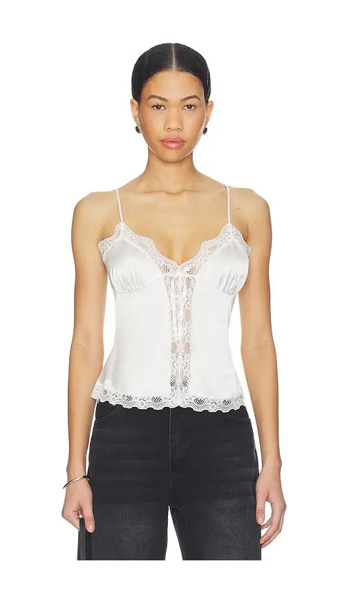 GUIZIO Blair Lace Trim Cropped Top - Ivory