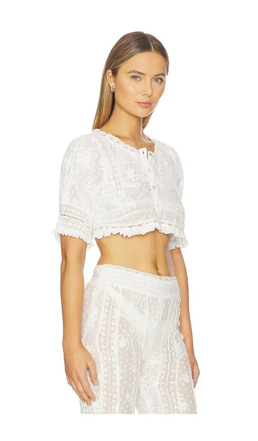 LoveShackFancy Nerissa Cropped Top With Ruffle Trim