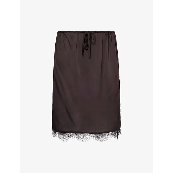 ST. AGNI Lace-hem Drawstring-waist Silk Mini Skirt - Bark
