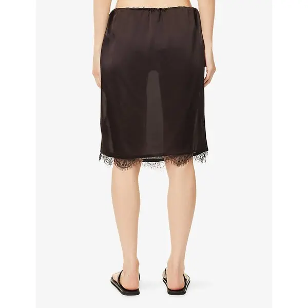ST. AGNI Lace-hem Drawstring-waist Silk Mini Skirt