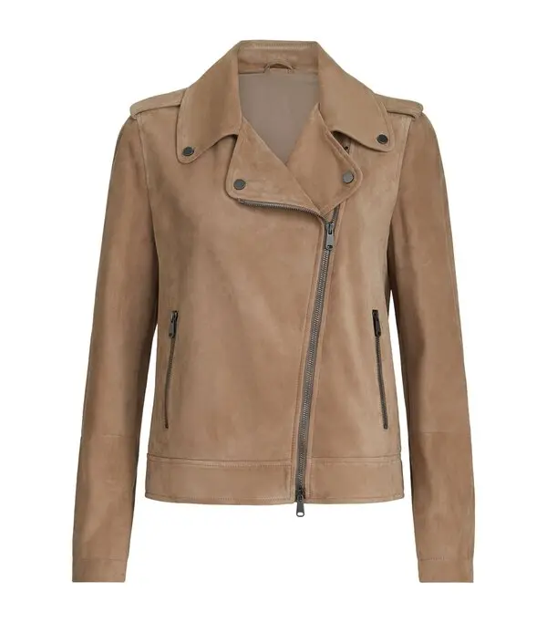 Brunello Cucinelli Suede Biker Jacket With Monili Beading