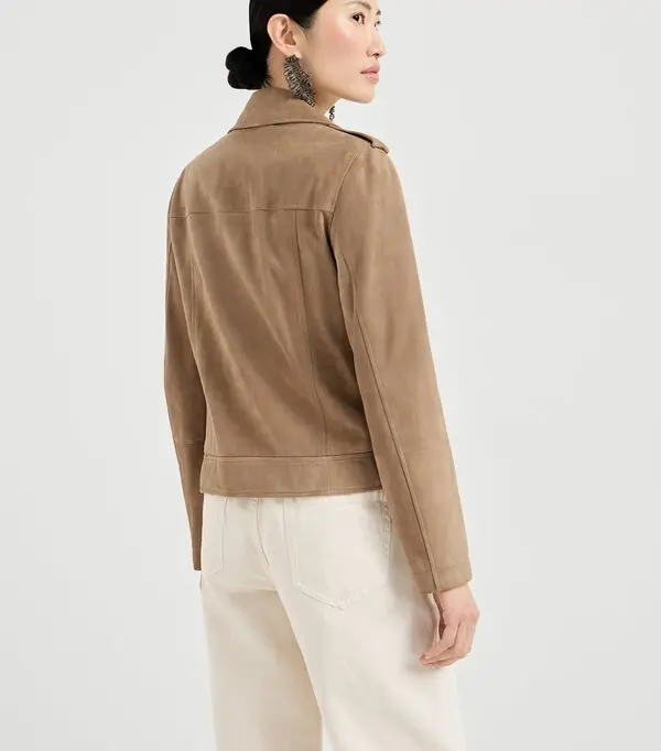 Brunello Cucinelli Suede Biker Jacket With Monili Beading