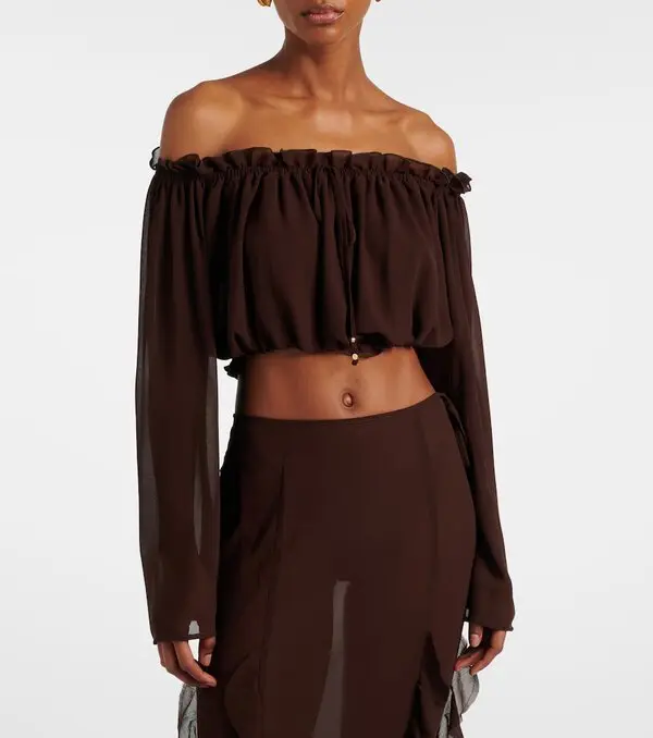BANANHOT Ora Off-shoulder Crop Top - Brown