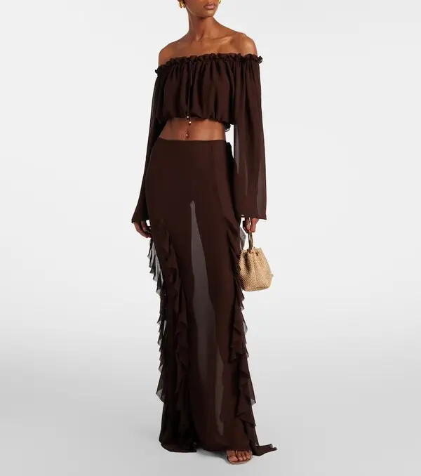 BANANHOT Ora Off-shoulder Crop Top - Brown