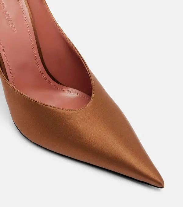 Amina Muaddi Anok Satin Pointed Toe Stiletto Mules