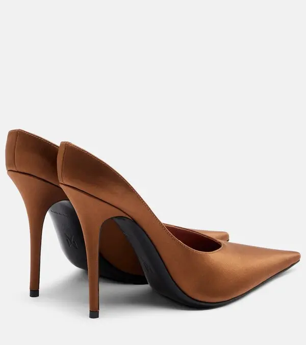 Amina Muaddi Anok Satin Pointed Toe Stiletto Mules