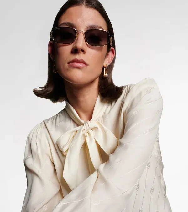Gucci Bamboo Crystal-embellished Rectangular Sunglasses