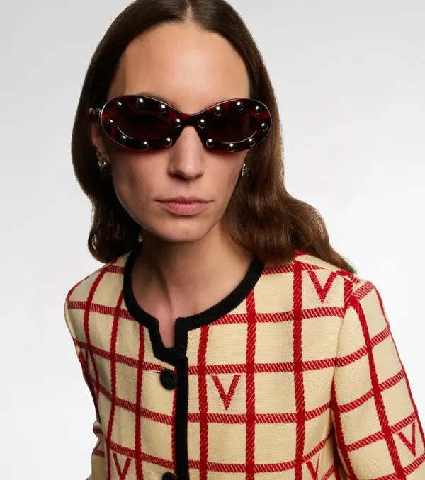 Valentino Garavani Vlogo Studded Oval Sunglasses