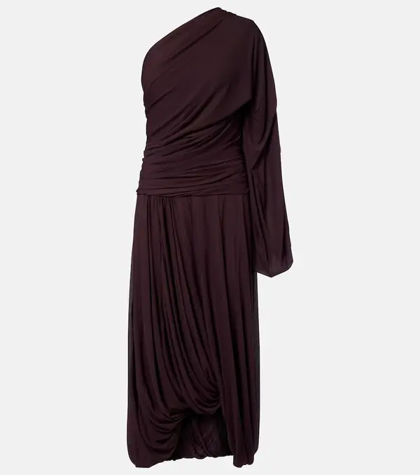 Proenza Schouler Draped One-shoulder Jersey Midi Dress - Brown