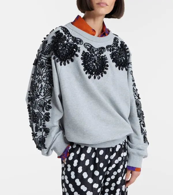 Dries Van Noten Embellished Cotton Jersey Sweatshirt
