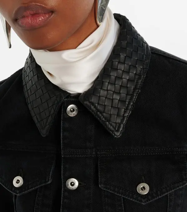 Bottega Veneta Intrecciato Leather-trimmed Denim Jacket