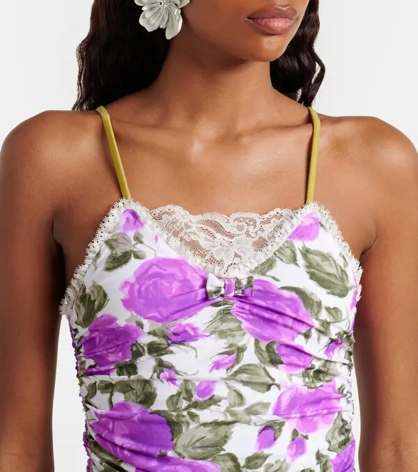 Chloé Floral Ruched Lace-trimmed One-piece Swimsuit