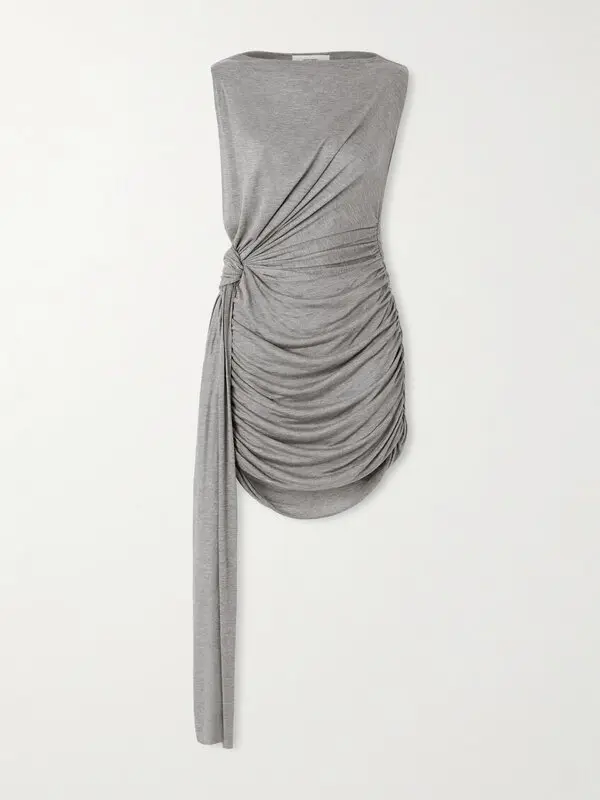 Alex Perry Knotted Draped Ruched Jersey Mini Dress