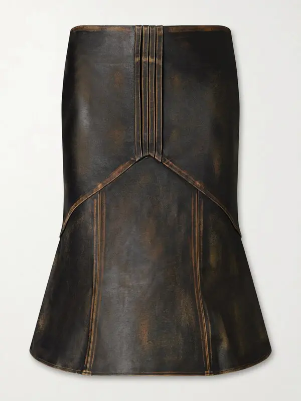 SHUSHU/TONG Leather Midi Skirt - Brown