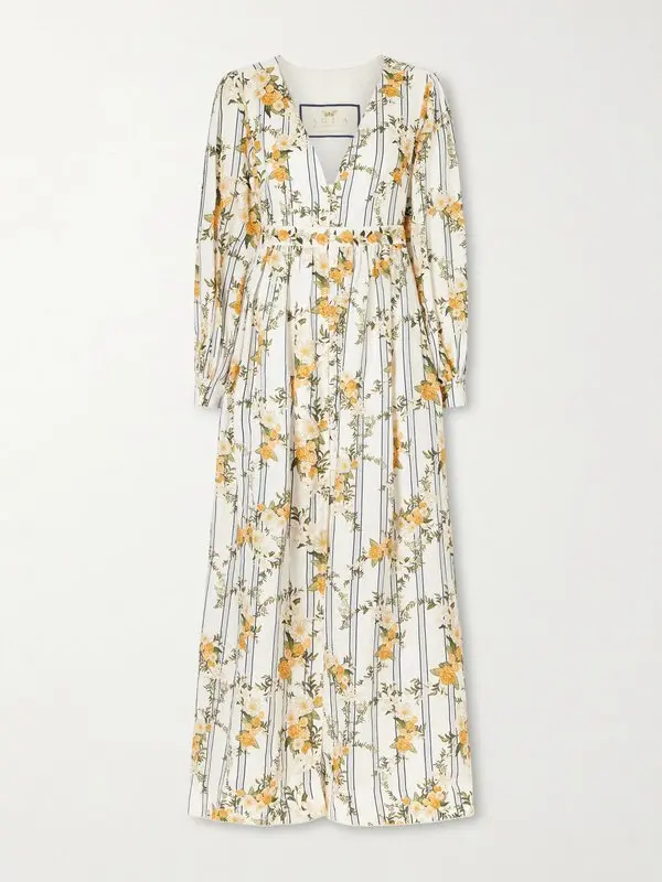 Agua Bendita Floral And Striped Linen Maxi Dress - Multi