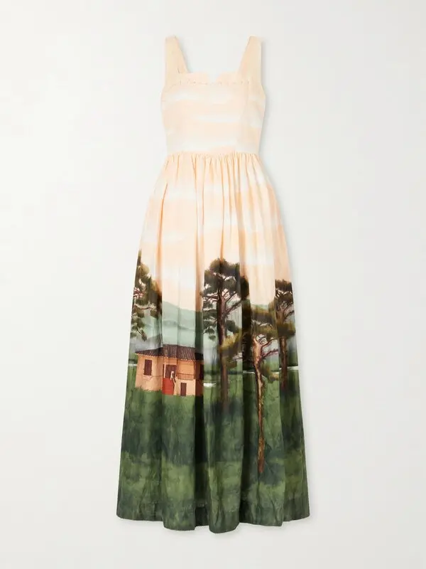 Agua Bendita Jaspe Paraiso" Printed Linen Maxi Dress - Multi