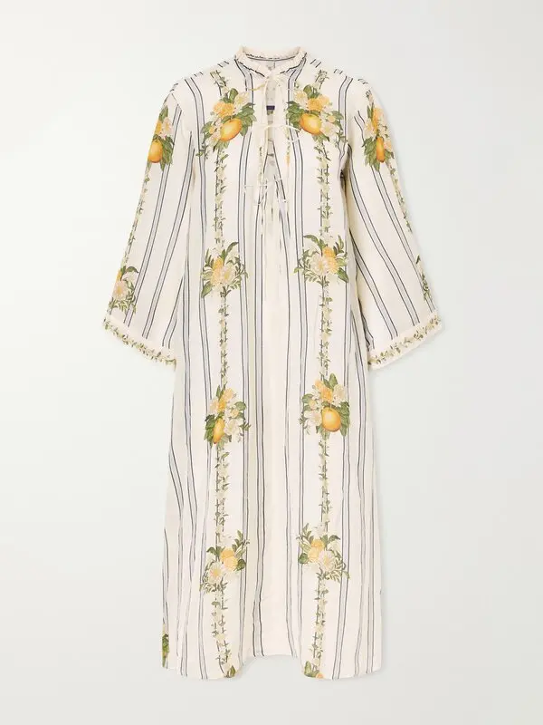 Agua Bendita Datil Striped Floral-print Gauze Coverup - White