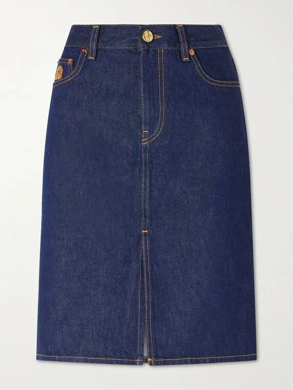 BLAZÉ MILANO Denim Midi Skirt With Front Slit - Blue