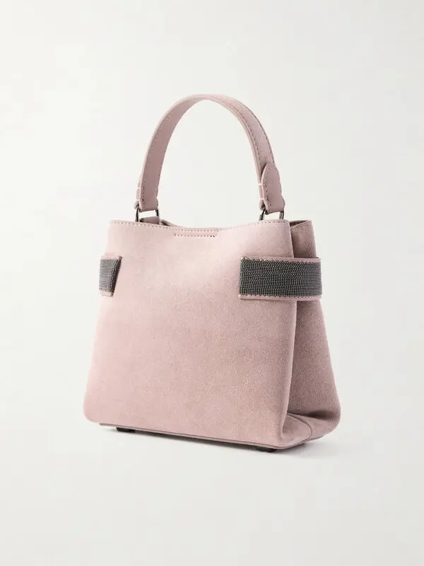 Brunello Cucinelli Suede Shoulder Bag With Monili Beads - Pink
