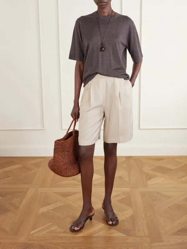 LESET Kim Pleated Woven Shorts