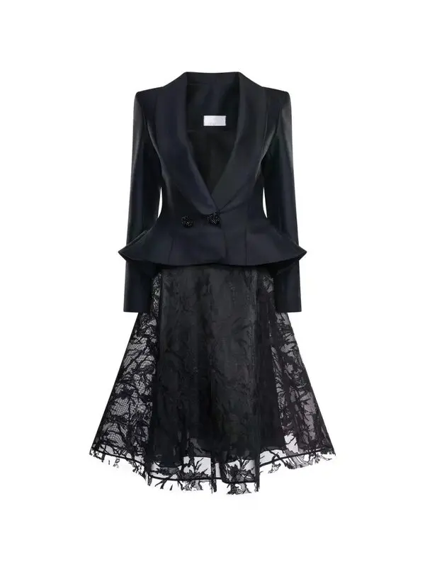ARAFTU Peplum Lace-patterned Gown - Black
