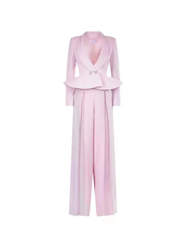 ARAFTU Peplum Hem Double-breasted Jumpsuit - Pink
