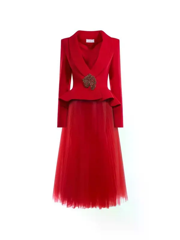 ARAFTU Peplum Tulle-panel Dress - Red
