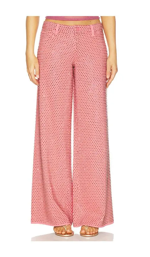 Alice + Olivia Embellished Wide Leg Jeans - Red