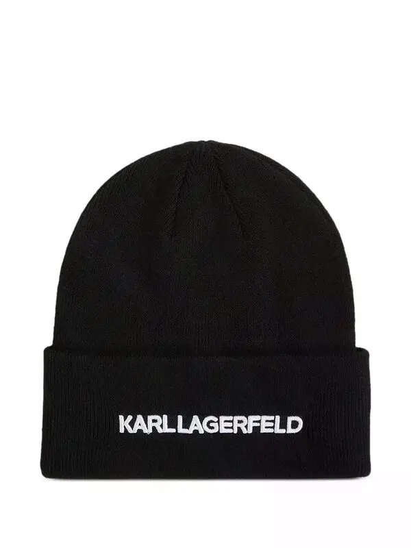Karl Lagerfeld Logo Embroidered Beanie Hat - Black