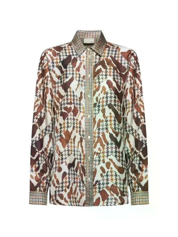 PIERRE-LOUIS MASCIA Houndstooth And Animal Print Silk Shirt
